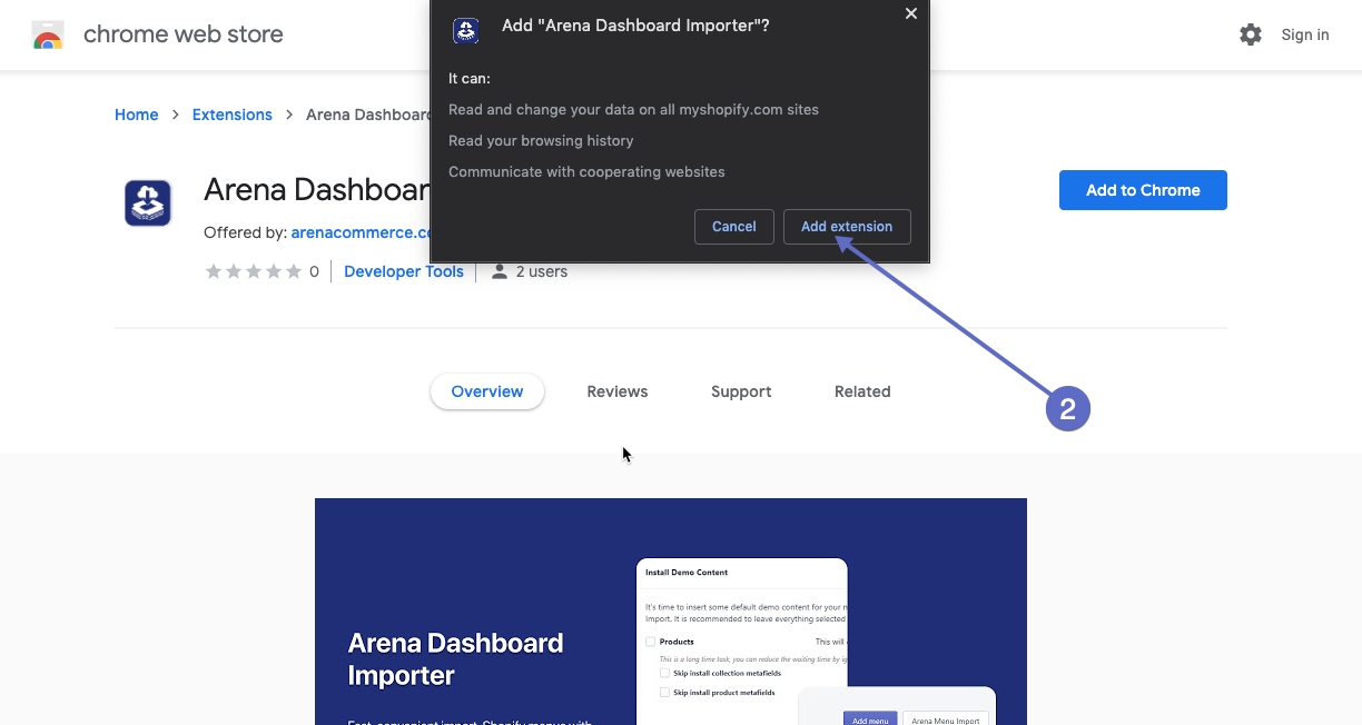 Install Shopify Theme by Arena Dashboard App